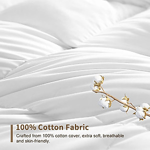 DWR 100% Cotton Fabric Covered Lightweight Down Alternative Comforter Queen, Ultra-Soft Skin-Friendly Cloud Breathable Eucalyptus Microfiber Filled Duvet Insert for Hot Sleeper (88x88, White)