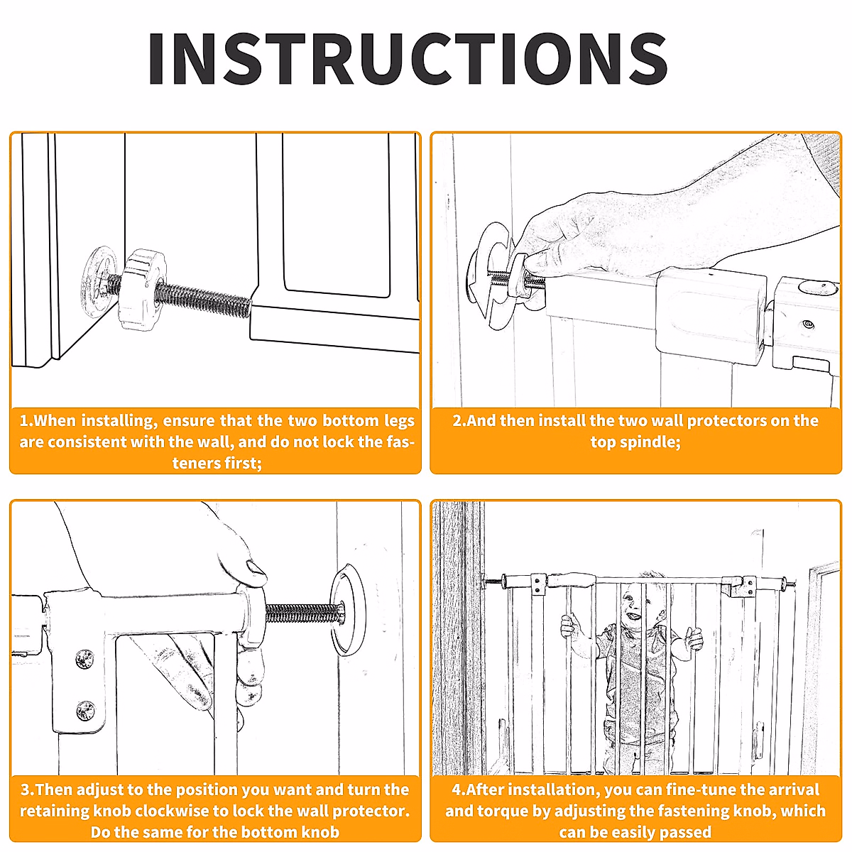 Unlorspy 4 Pack Baby Gate Threaded Spindle Rod M10 (10mm) Baby Gate Screw Replacement Hardware Parts Kit for Pressure Mounted Baby & Pet Safety Gates & Stair Gates (10mm, White)