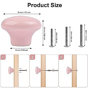 OctinPris 6X Colorful Cute Glossy Ceramic Knobs Round Mushroom Shape Lovely Door Pull Knob Cabinet Closet Ceramic Drawer Cupboard Kitchen Dresser Kids Child Bedroom Pulls Wardrobe Handles