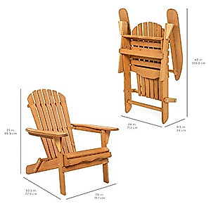 Best Choice Products Folding Adirondack Chair Outdoor Wooden Accent Furniture Fire Pit Lounge Chairs for Yard, Garden, Patio w/Natural Finish, 350lb Weight Capacity - Brown
