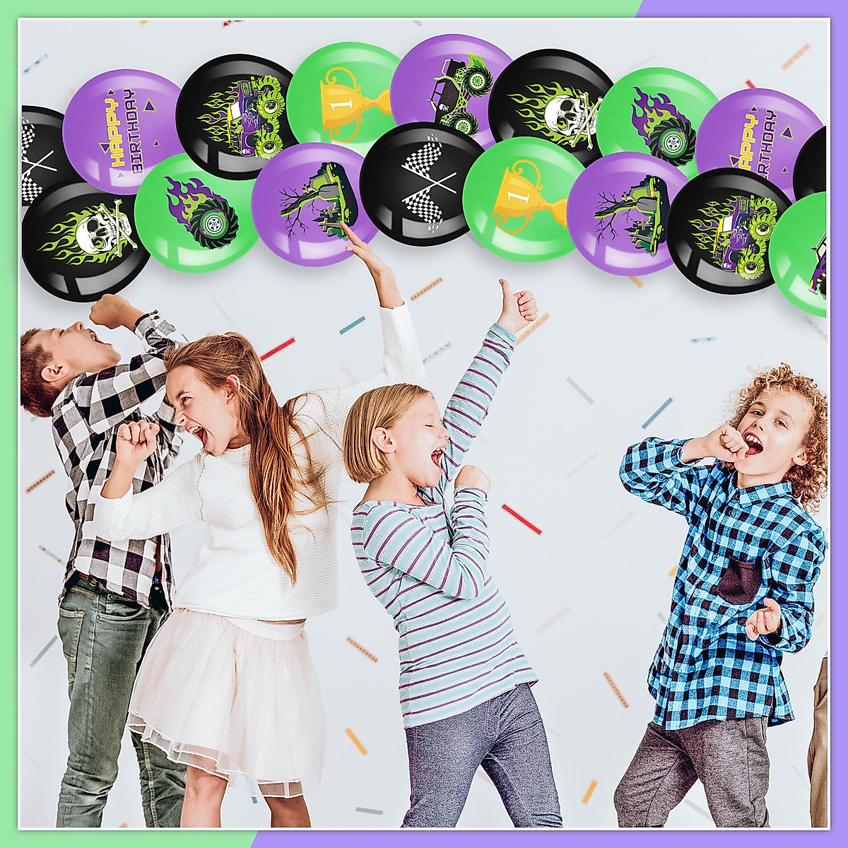 Silipull 54 Pcs Truck Balloons Birthday Party Decoration Truck Birthday Party Supplies 12 Inch Green and Purple Balloons Kit Race Car Decorations Latex Balloons for Truck Theme Birthday Baby Shower