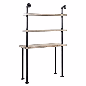 4D Concepts Philip Desk, Washed Fir Wood with black metal piping