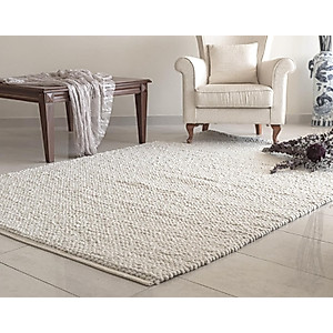 FLOKATI SHAG Stylish Berber Wool Jute Area Rug. Off White Ivory Color. 100% Natural Wool. Organic Wool Area Rug (8' x 10')