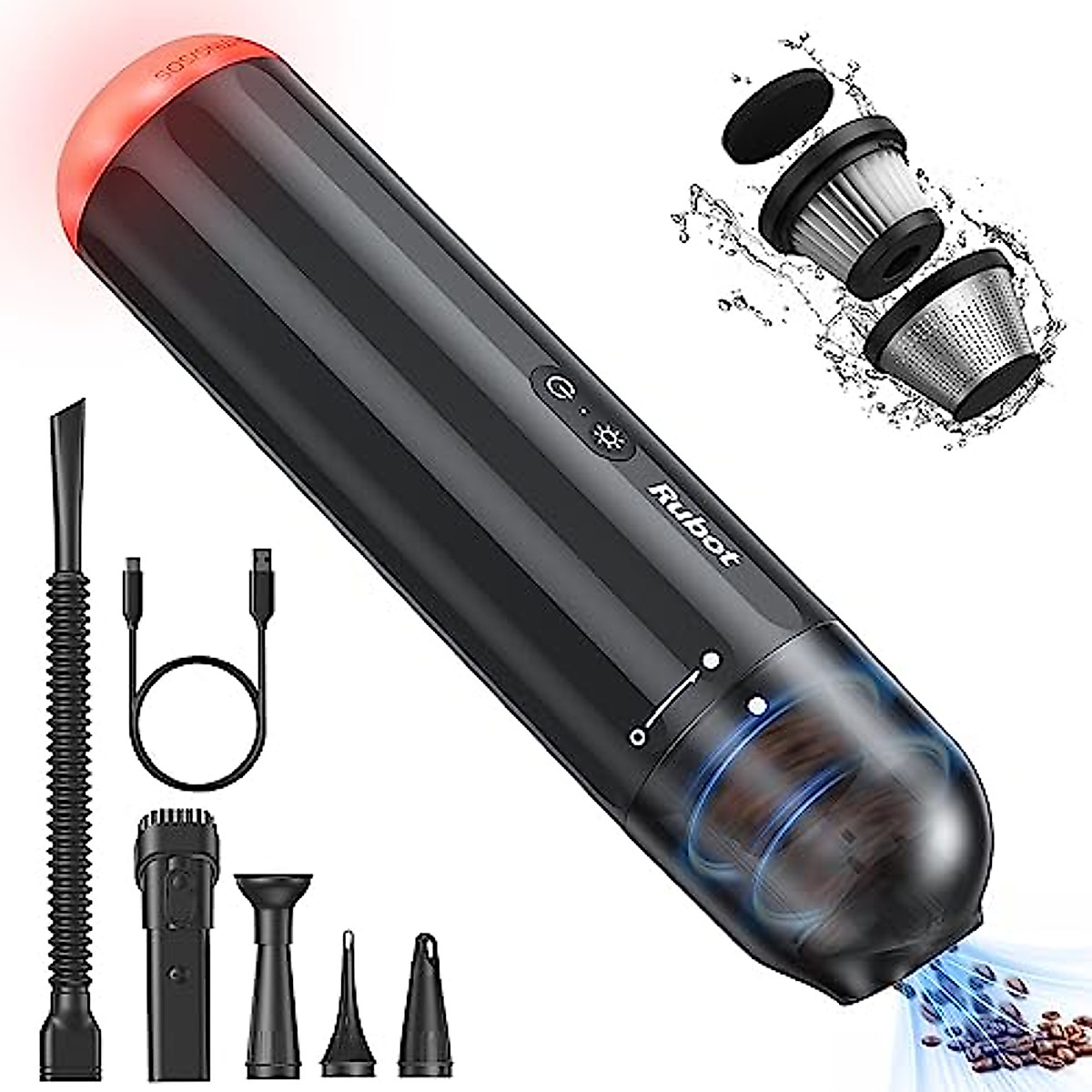 RUBOT Car Vacuum Cordless Rechargeable, High Power Handheld Mini Vacuum Cleaner, Portable Vacuum Cleaner for Car,Home,Outdoor,Air Blower-P15(Black)