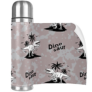 Stainless Steel Leather Vacuum Insulated Mug Dinosaur Thermos Water Bottle for Hot and Cold Drinks Kids Adults 16 Oz