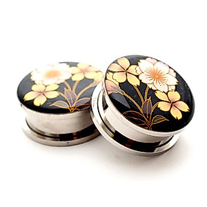 Mystic Metals Body Jewelry Screw on Plugs - Flower Style 4 Picture Plugs - Sold As a Pair (00g (10mm))