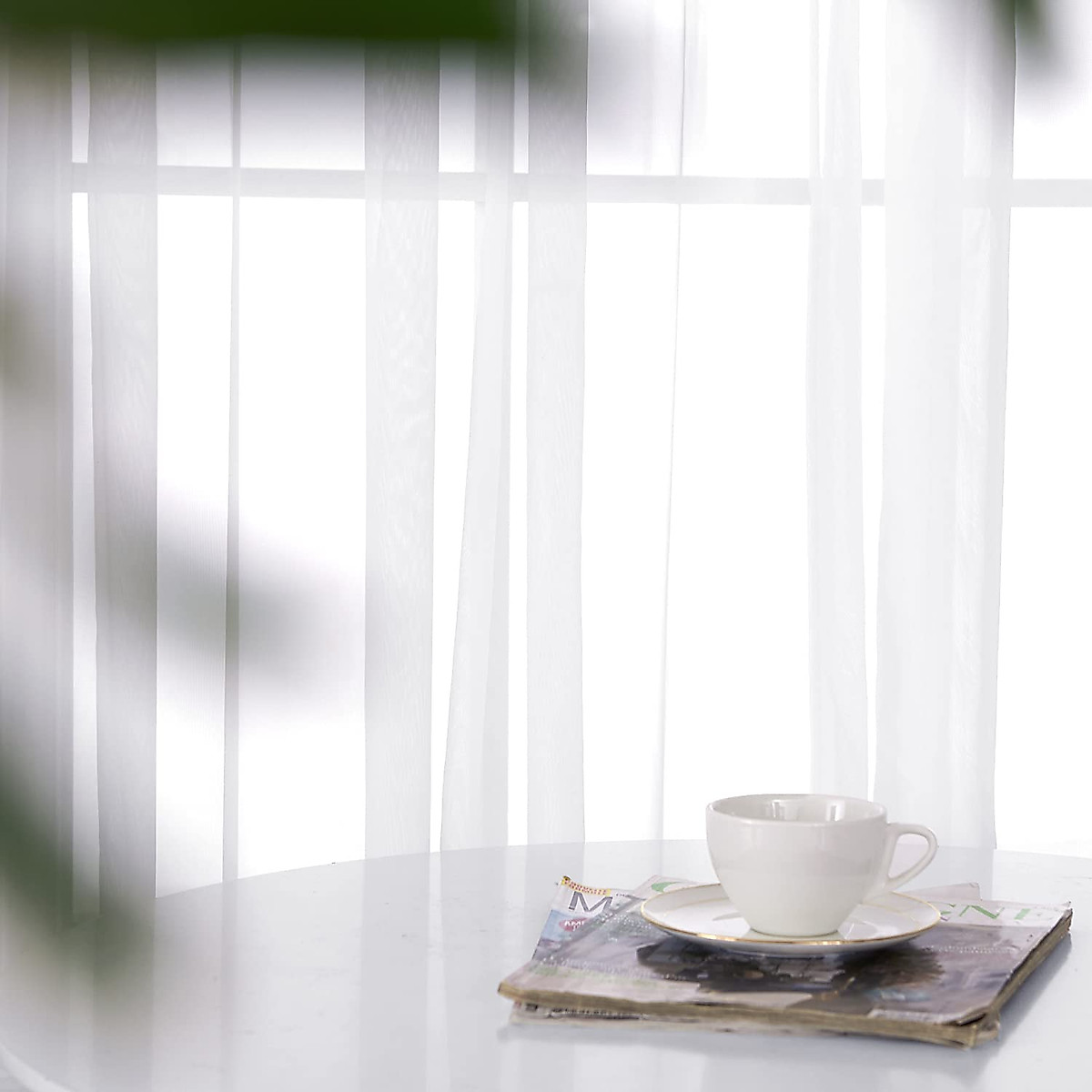 Deconovo White Sheer Curtains 45 Inch Length Rod Pocket Voile Drape Curtains for Living Room 2 Panels 52x45 Inch