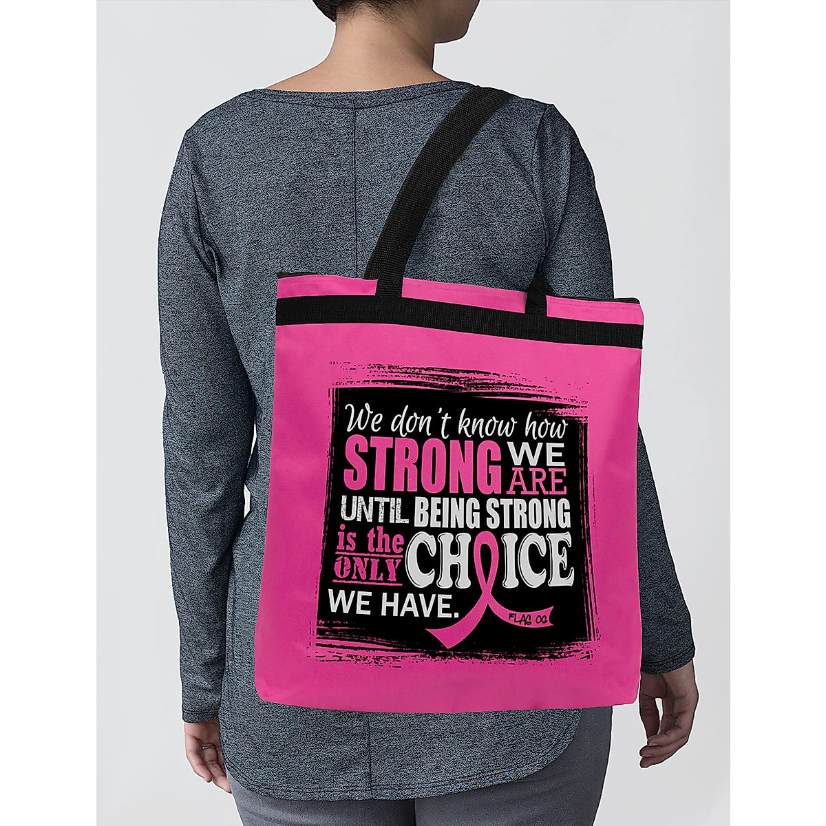 Fight Like a Girl How Strong We Are Darcey Tote Bag - Breast Cancer Survivor Gifts for Women - Pink Ribbon Awareness Accessories - Care Package Item for Chemo Patients - Pink
