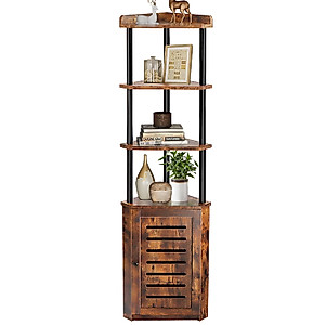 Timberer Corner Shelf with Storage, 74.2" Tall Corner Cabinet with Shelves, 6-Tier Corner Bookshelf, Freestanding Corner Storage Stand, for Living Room, Rustic Brown