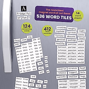Poetry Tiles - 536 Really Dirty Words Refrigerator Magnets for Adults - Sexy Word Magnets & Funny Magnets for Adults - Make Refrigerator Poems and Stories with Funny Fridge Magnets Adult Themed Kit