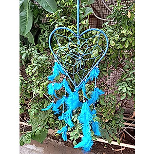FIKIMOS Dream Catchers Wall Decor, Handmade Feather Bedroom Home Car Decor Nursery Room Hanging Decoration (Big Blue Heart)