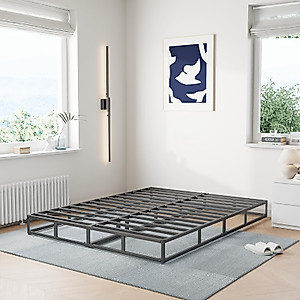 Woozuro Full Size Bed Frame, 5 Inch Low Profile Metal Box Spring with Fabric Bed Cover, 2500lbs Heavy Duty Steel Structure Mattress Base, Noise-Free Bed Foundation, Easy Assembly, Black