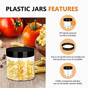 6OZ Plastic Jars with Black Lids 40Pcs Empty Plastic Pot Jars Round Refillable Clear Slime Containers Jars Airtight Plastic Storage Jars for Travel Storage Home Kitchen Food Slime Making