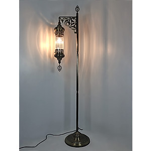 DEMMEX Turkish Moroccan Ottoman Era Style Antique Vintage Standing Floor Lamp, Antique Brass Metal Body, Shatterproof Pyrex Glass, 5.5 ft -165cm