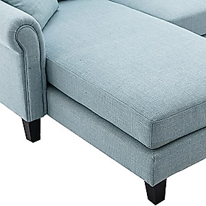 Sectional Sofa Set, Modern U-Shaped Convertible Sectional Couch with Chaise and Movable Ottoman, Velvet Upholstered Accent Sofa with Solid Wood Legs and Thick Cushion for Living Room (Light Blue)