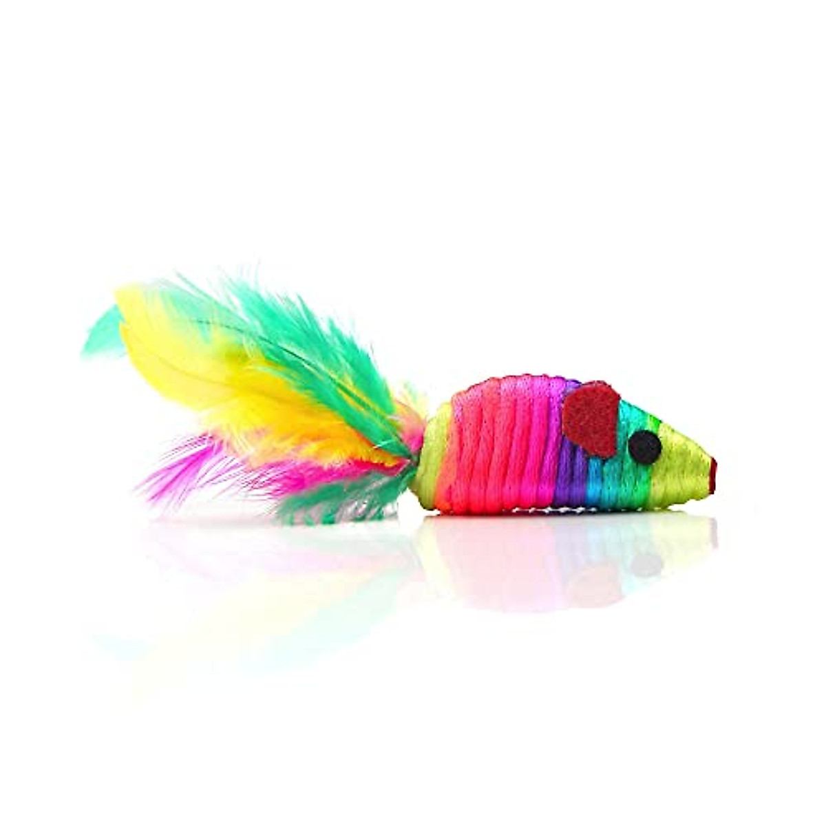 CHIWAVA 24PCS 5" Rattle Cat Toys Mice with Feather Rainbow Rope Mouse Kitten Interactive Toy Assorted Color