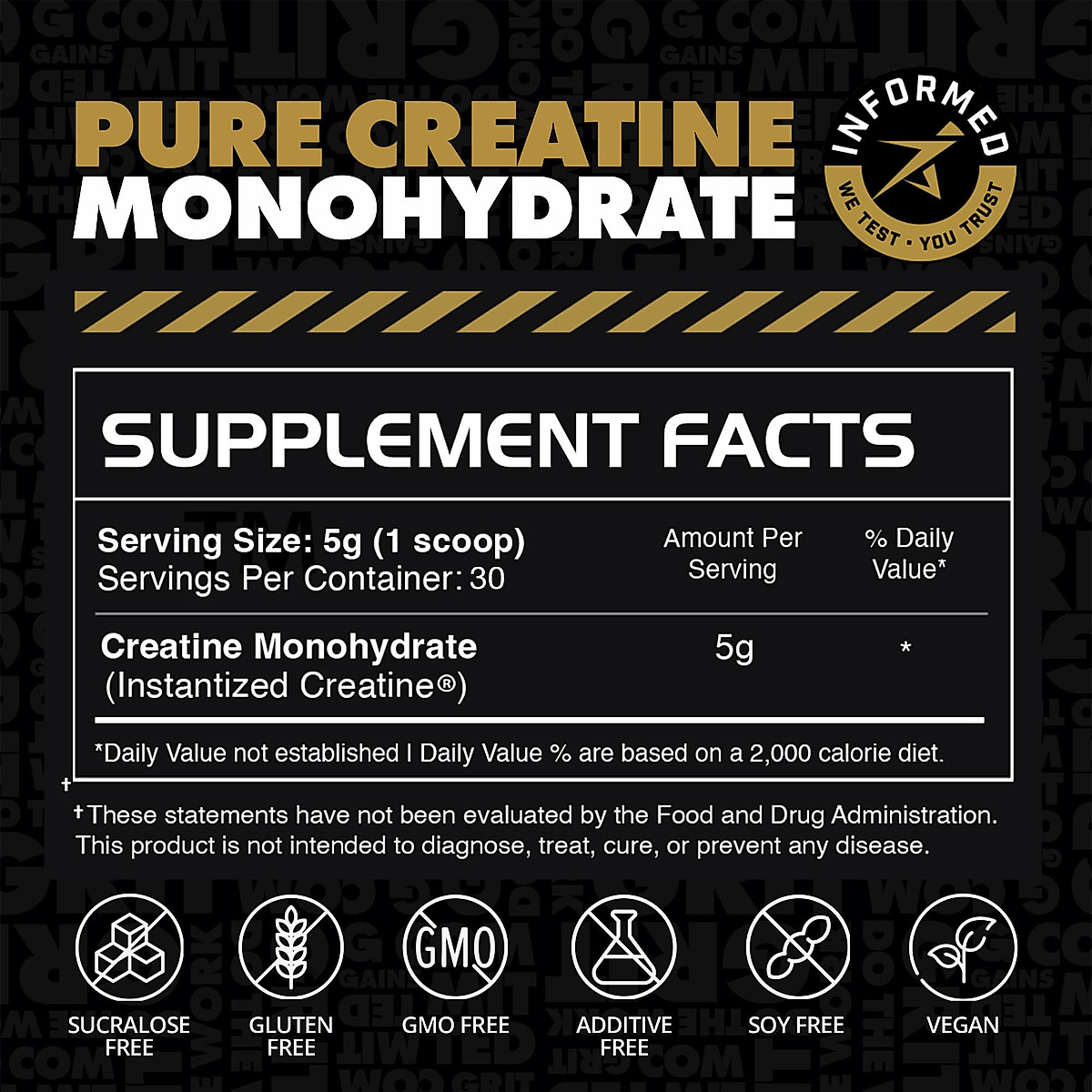 Instantized Creatine Monohydrate Gains in Bulk, Worlds First 100% Soluble Creatine for Strength, Performance, and Muscle Building (30 Servings)