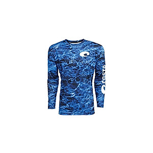 Costa Del Mar Mossy Oak Elements Tech Crew Performance Long Sleeve Shirt, Royal Blue, Large