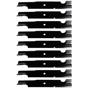 USA Mower Blades U15180BP (9) High-Lift Replacement Blade for Toro 103-6387 103-6387-S 103-6402-S Length 18 in. Width 2-1/2 in. Thickness .250 in. Center Hole 15/16 in. 52 in. Deck