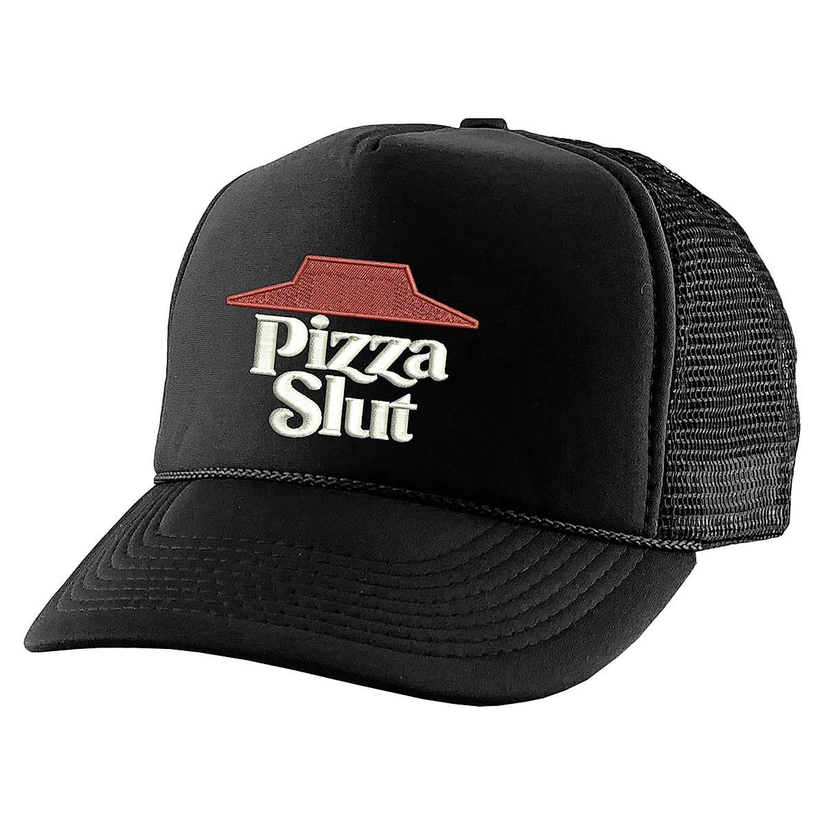 ALLNTRENDS Pizza Slut Trucker Hat Embroidered Adult Baseball Cap Adjustable Snapback (Black)