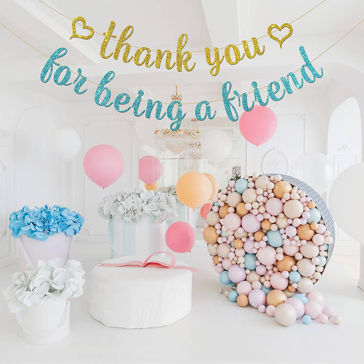 INNORU Thank You for Being a Friend Banner - Thank You Party Decor - New Friends - Graduation Going Away Party Decorations Supplies, Glitter