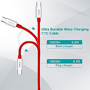 VELOGK Warp Charge 65 Charging Cable [10V/6.5A] Exclusive for OnePlus 9 Pro/9R/9/8T Cable Replacement, 65W USB C to USB C Warp Charger Adapter Cord(6.6ft/2M)