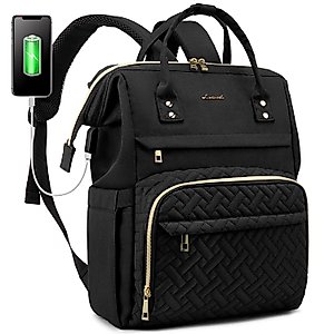 LOVEVOOK Laptop Backpack for Women, Quilted Fashion Business Computer Backpacks Travel Bags Purse Doctor Nurse Work Backpack with USB Port Fits 15.6-Inch Laptop, Black