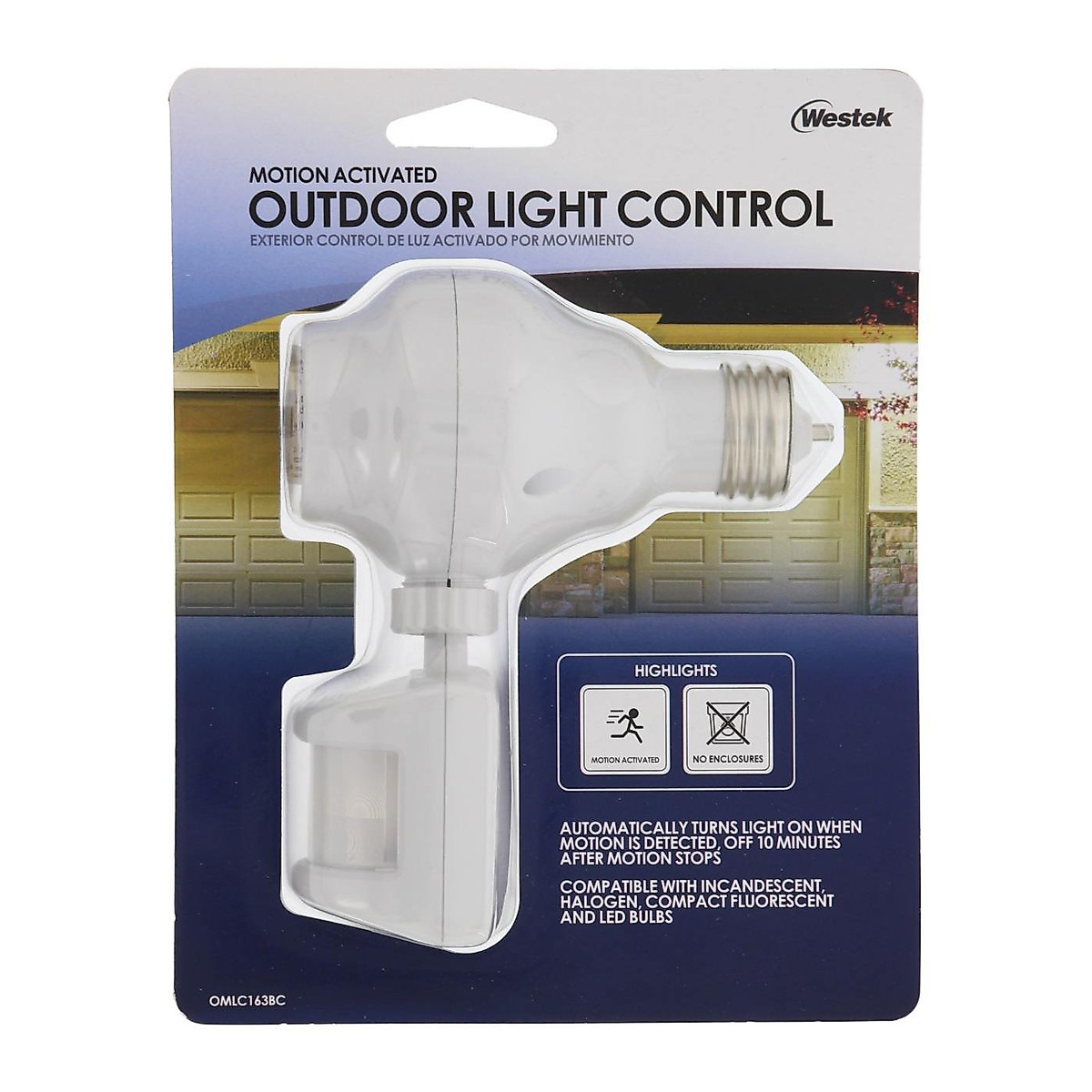 Westek Screw In Motion Sensor Light Socket for Outdoor Lighting - This Motion Sensor Light Socket Adapter Turns On Lights When Movement is Detected, 20ft Distance - (OMLC163BC)