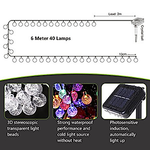 Christmas Decoration Light String- 6M 40LED Crystal Ball Solar String Lights Christmas Fairy Garden Lights for Outdoor Home Lawn Patio Party and Holiday Decorations (White Light)