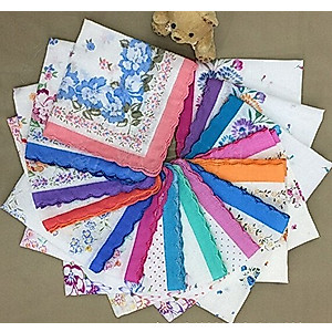 Forlisea Womens Colorful Ladies Hankies 100% Cotton Handkerchief Wendding Hanky