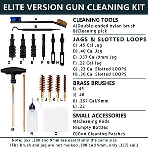 Raiseek Elite Version Pistol Cleaning Kit 9mm/.357.22.45.40 Caliber Gun Cleaning Kit and Handgun Cleaning Kit Portable Brass Brush with Case