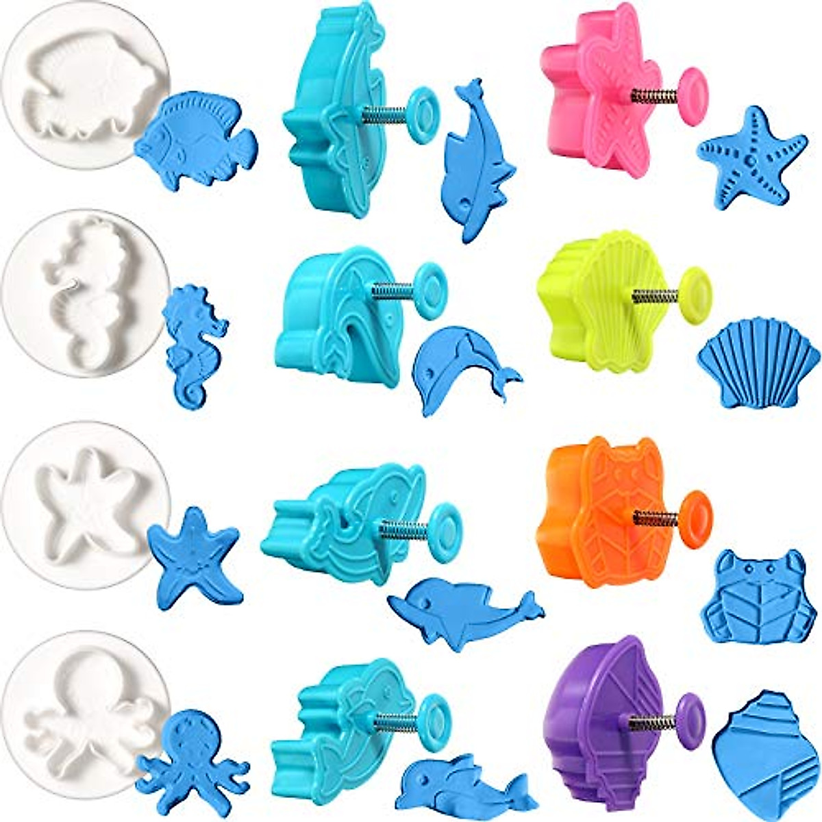12 Pieces Ocean Cookie Cutters 3D Jellyfish Seahorse Clownfish Octopus Dolphin Crab Conch Starfish Seashell Sugar Cookie Pie Crust Cutter Pastry Fondant Stamp Baking Mold Cake Decoration Tool