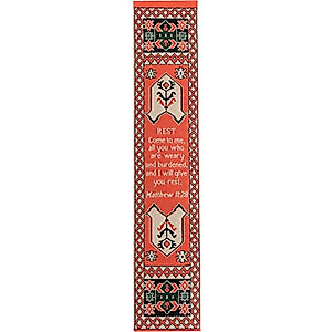 I Will Give You Rest, Woven Fabric Christian Bookmark, Silky Soft Matthew 11:28 Flexible Bookmarker for Novels Books and Bibles, Traditional Turkish Woven Design, Memory Verse Gift
