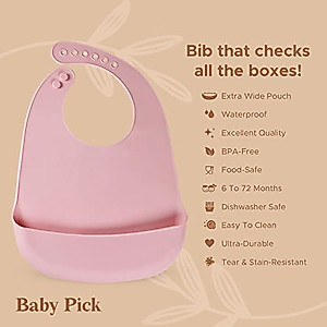 Baby Pick Silicone Bibs For Babies- BPA-Free Waterproof Bib With Pocket- Dishwasher Safe Feeding Bib With Food Catcher (Pink)