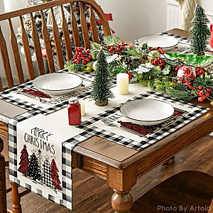 Artoid Mode Waterclor Buffalo Plaid Christmas Trees Placemats Set of 4, 12x18 Inch Winter Table Mats for Outdoor Home Party Kitchen Dining Decor