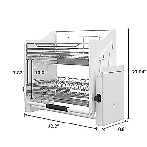 WHIFEA 2 Tier Pull-Out Cabinet Organizer Drop Down Shelf Blind Pull-Down Dish and Spice Rack System Inner Space Saving Plate for Kitchen Appliance Lift Upper Cabinet (for Cabinet Width ≥24'')