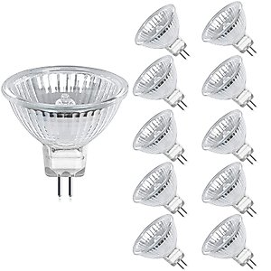 MR16 GU5.3 Halogen Light Bulbs (10 Pack) 20W 12V 3000k Warm White Spotlight Precision Halogen Reflector Fiber Optic Light Bulb 12V 20W for Landscape Light,School,Family,Tunnel Light