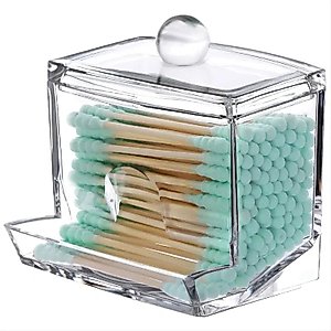 SINDAL 1pc 3.5*3.5in Acrylic Cotton Swabs Storage Holder, Cotton Swabs Box, Cotton Pads Holder