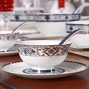 Porcelain Plate and Bowl Set, Ceramics Dinnerware Set with 55 Pieces,Bowl/Dish/Soup Pot/Spoon|Dinner Sets,Blues Garden Pattern Porcelain Combination Set