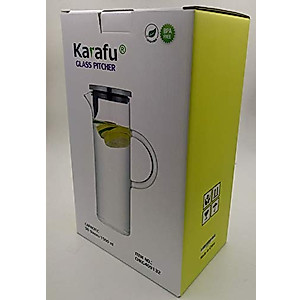 Karafu Pitcher, Glass Pitcher with Handle and Lid, 50 Oz Handmade Water Jug for Hot/Cold Water, Ice Lemon Tea and Juice Beverage