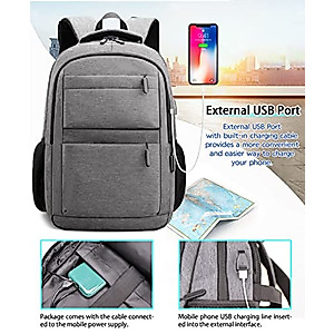 Laptop backpack For School College Student Travel Business Hiking Fit With Usb Charging Port Water Resistant 15.6 Inch (Light Grey)