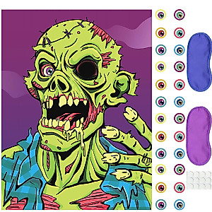 Halloween Games Pin The Eyeball on The Zombie 24 Players Halloween Party Game Halloween Birthday Games School Home Office Indoor Halloween Activity with 2 Blindfolds Halloween Zombie Themed Games