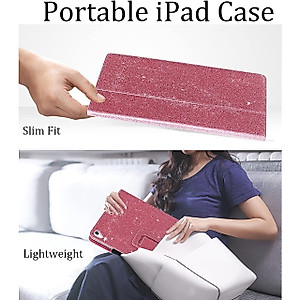 CLARKCAS iPad Air 2 Glitter Case 2014 Release Girls Women Bling Sparkle Leather Bifold Smart Tablet Case Protective Cover with Pencil Holder for Air/Pro 9.7/iPad 2018/2017 9.7 Inch Case,Pink