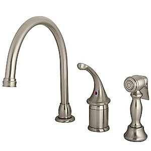 Kingston Brass KB3818GLBS Georgian Kitchen Faucet with Brass Sprayer, 8-3/4-Inch, Brushed Nickel