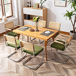 Zibeths Olive Green Dining Chairs, Cane Back Side Chairs with Armrest, Cesca Dining Chairs Set of 2, Velvet Upholstered and Chrome Legs for Dining Room, Living Room, Kitchen