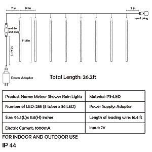 Twinkle Star Meteor Shower Rain Lights, 30cm 8 Tubes 288 LED Valentine Iciclelights Snow Falling Christmas Lights Outdoor Raindrop Lights, Xmas Wedding Party Tree Holiday Decoration, Blue