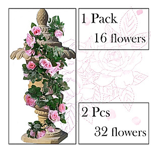 MUYG 2 Pack Artificial Rose Vine Garland Fake Roses Flowers Plants Vines Hanging Floral Leaves Decoration for Wedding Party Table Garden Arch Wall Home Room Decor(Pink)