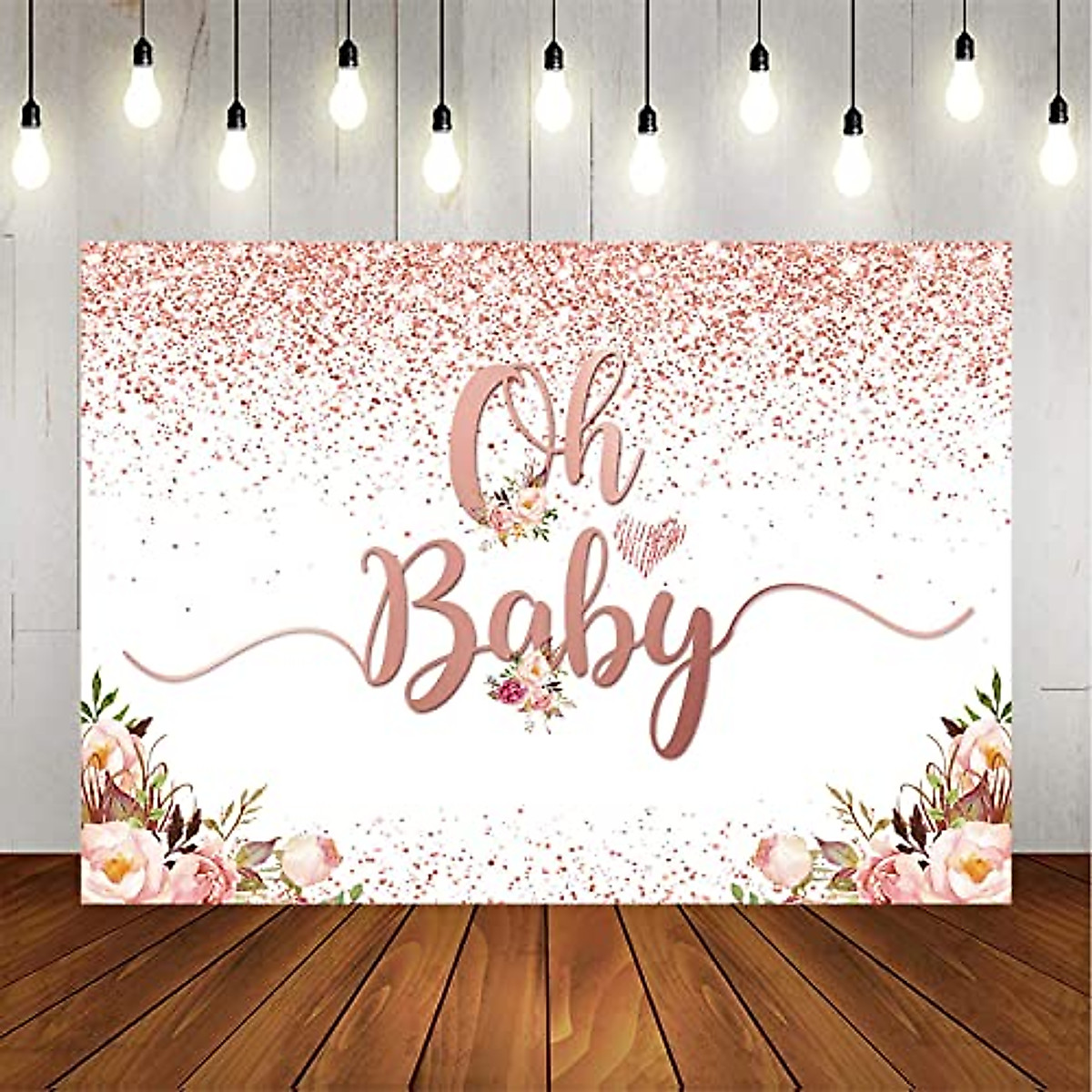 Avezano Backdrop Oh Baby Flowers Girls baby shower Background Vinyl Glitter rose gold Dots Floral baby shower Backdrops Decorations (7x5)