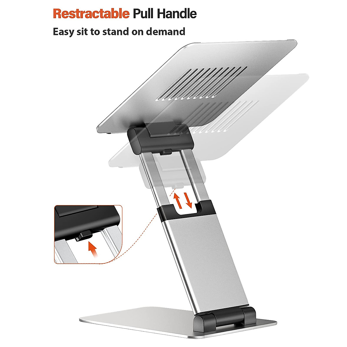 Ergonomic Laptop Stand for Desk, Sit to Stand Laptop Riser, Adjustable Height up to 21", Standing Computer Stand, Promote Healthy Posture Compatible with MacBook Air Pro, All Laptops 10-17"-Silver