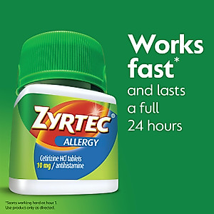 Zyrtec 24 Hour Allergy Relief Tablets, Indoor & Outdoor Allergy Medicine with 10 mg Cetirizine HCl per Antihistamine Tablet, Relief of Allergies, 60 ct